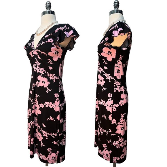 My Michelle | Dresses | Vintage Pale Pink And Black Floral Midi Dress ...